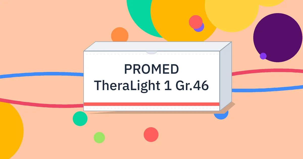 Symbolbild: Packung mit der Aufschrift PROMED TheraLight 1 Gr.46 (PZN 07280793) – Verfügbarkeit und Bezug in Apotheken in Frankfurt am Main
