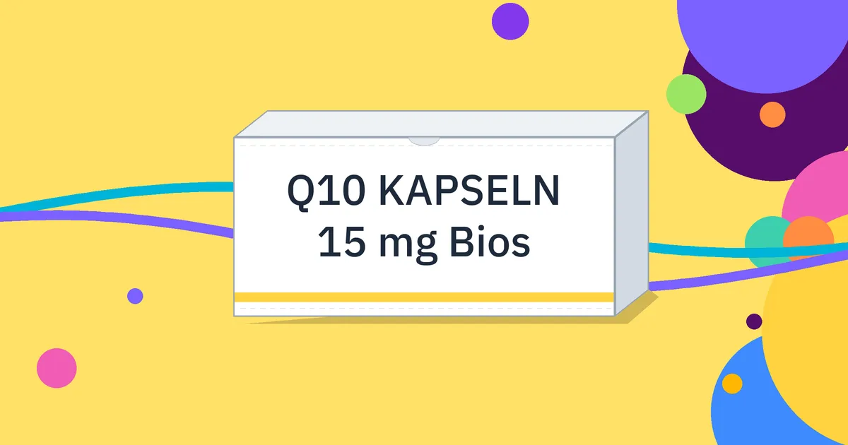 Symbolbild: Packung mit der Aufschrift Q10 KAPSELN 15 mg Bios (PZN 04038169) – Verfügbarkeit und Bezug in Apotheken in Frankfurt am Main
