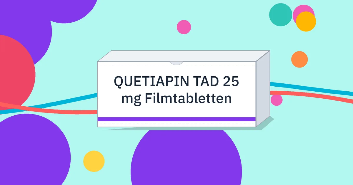 Symbolbild: Packung mit der Aufschrift QUETIAPIN TAD 25 mg Filmtabletten (PZN 13815809) – Verfügbarkeit und Bezug in Apotheken in Frankfurt am Main