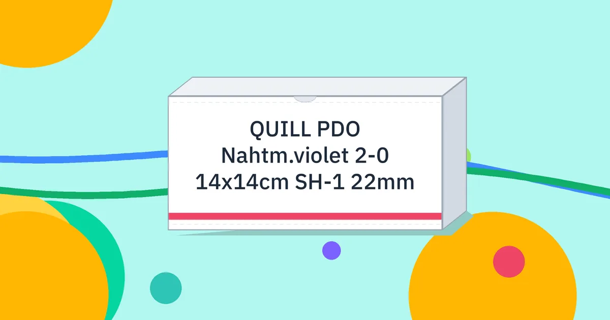 Symbolbild: Packung mit der Aufschrift QUILL PDO Nahtm.violet 2-0 14x14cm SH-1 22mm (PZN 17989759) – Verfügbarkeit und Bezug in Apotheken in Frankfurt am Main