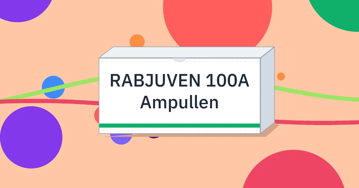 Symbolbild: Packung mit der Aufschrift RABJUVEN 100A Ampullen (PZN 06960215) – Verfügbarkeit und Bezug in Apotheken in Frankfurt am Main