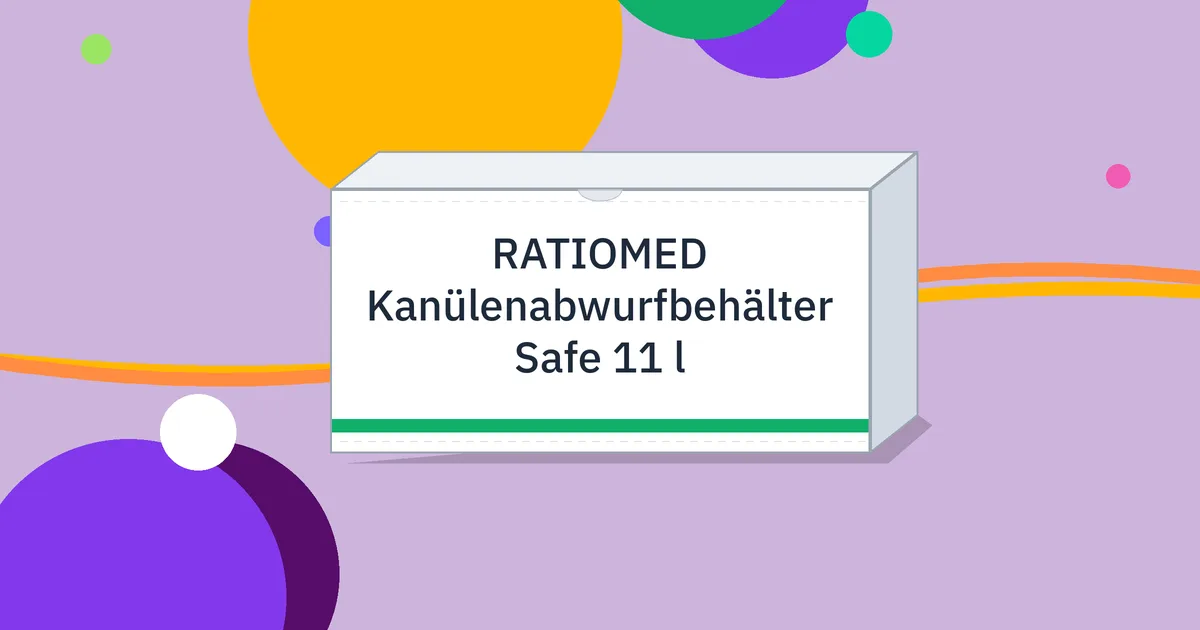 Symbolbild: Packung mit der Aufschrift RATIOMED Kanülenabwurfbehälter Safe 11 l (PZN 18197285) – Verfügbarkeit und Bezug in Apotheken in Frankfurt am Main