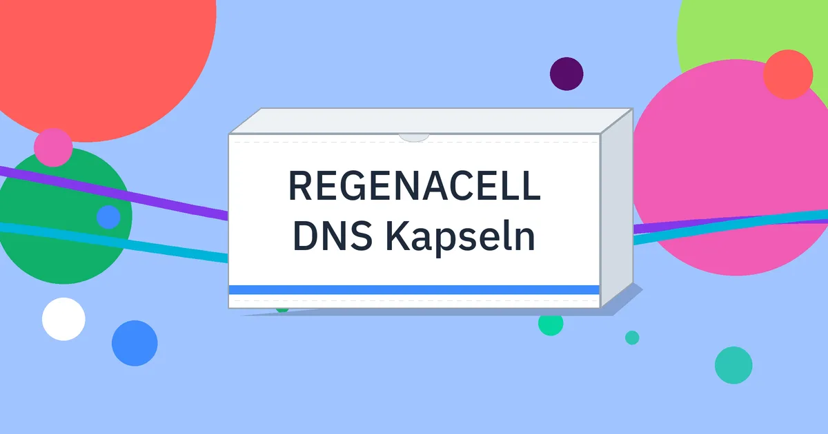 Symbolbild: Packung mit der Aufschrift REGENACELL DNS Kapseln (PZN 07576370) – Verfügbarkeit und Bezug in Apotheken in Frankfurt am Main