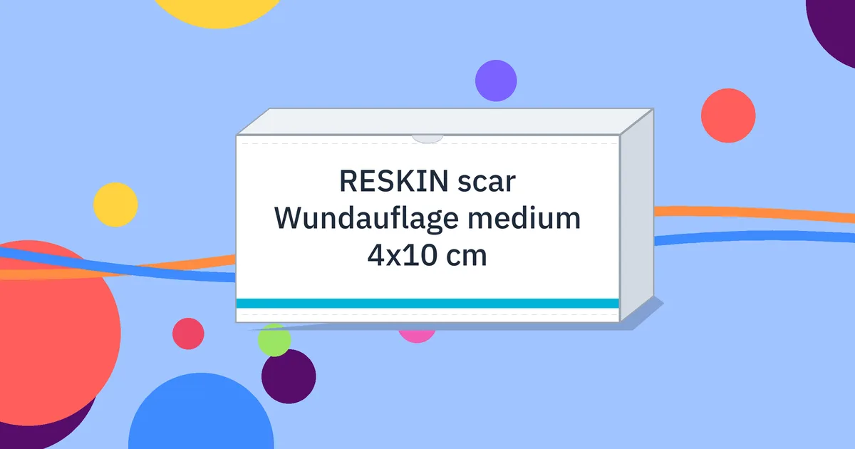 Symbolbild: Packung mit der Aufschrift RESKIN scar Wundauflage medium 4x10 cm (PZN 18740252) – Verfügbarkeit und Bezug in Apotheken in Frankfurt am Main