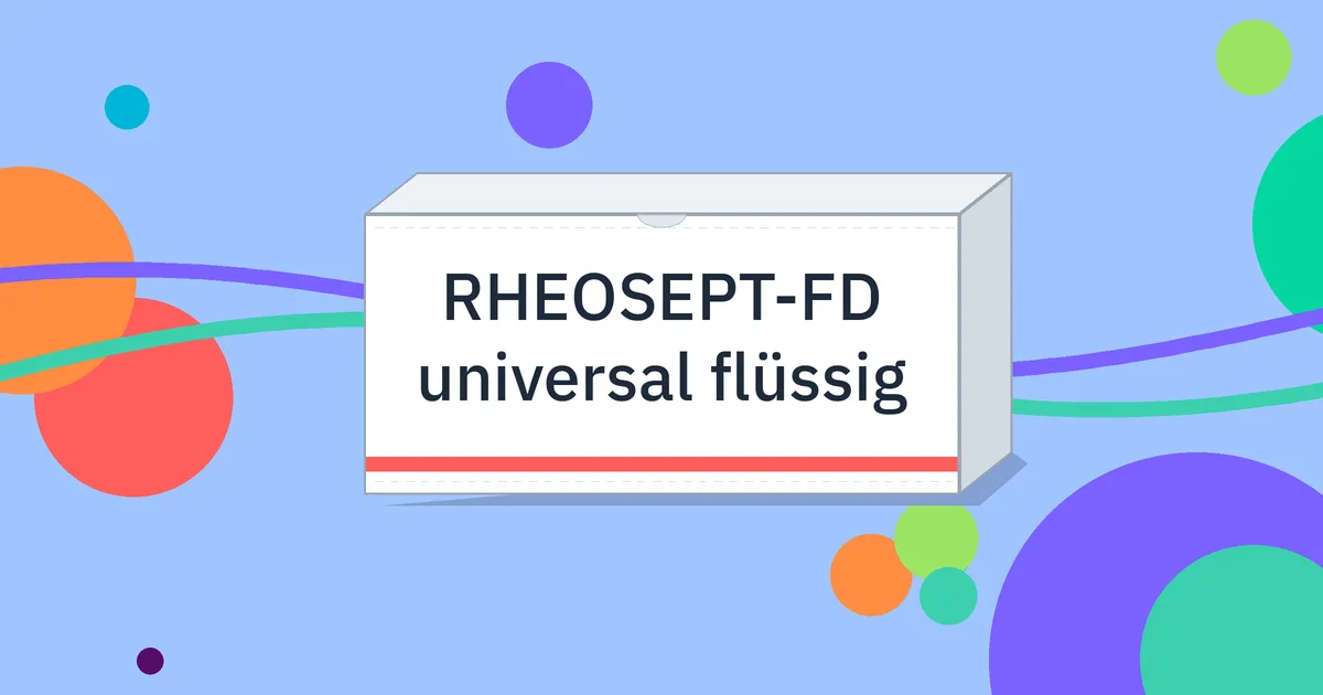 Symbolbild: Packung mit der Aufschrift RHEOSEPT-FD universal flüssig (PZN 04800447) – Verfügbarkeit und Bezug in Apotheken in Frankfurt am Main