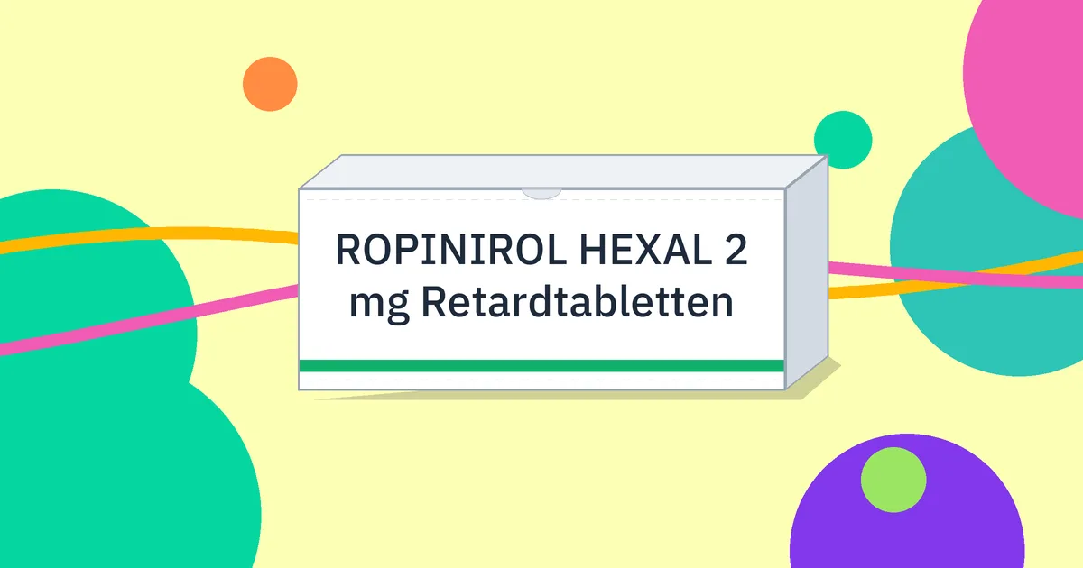 Symbolbild: Packung mit der Aufschrift ROPINIROL HEXAL 2 mg Retardtabletten (PZN 08840662) – Verfügbarkeit und Bezug in Apotheken in Frankfurt am Main
