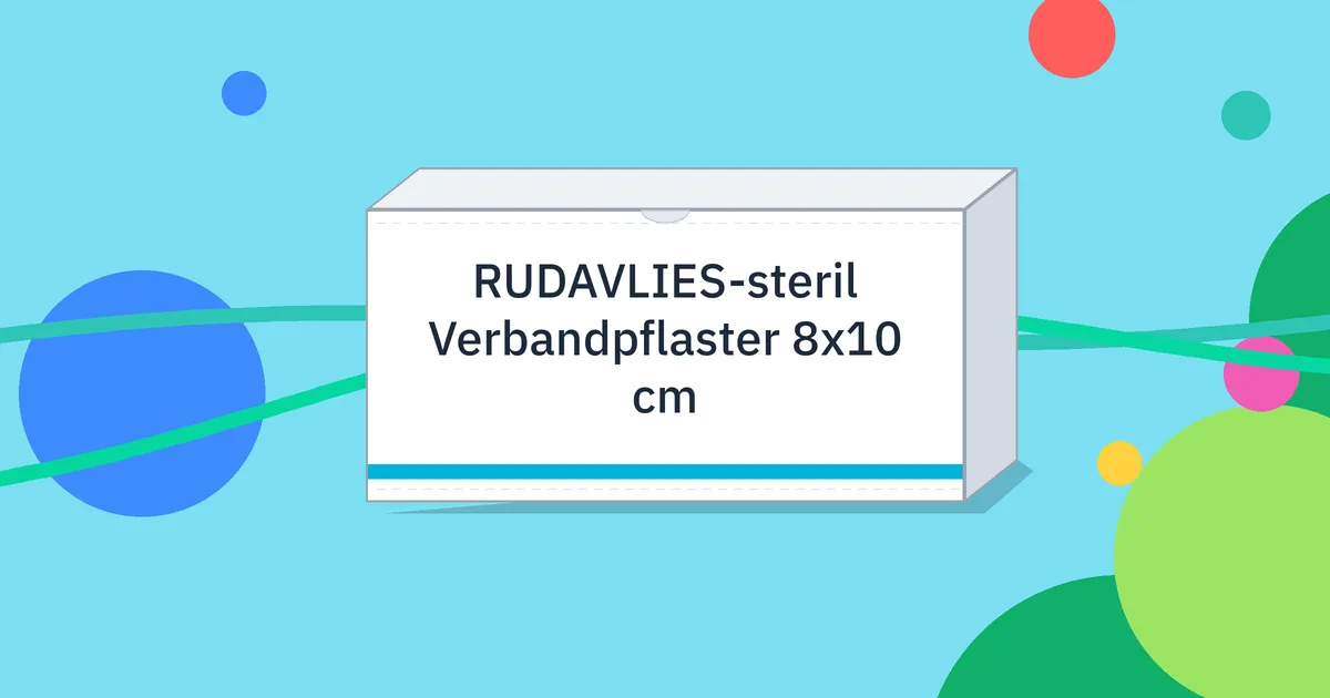 Symbolbild: Packung mit der Aufschrift RUDAVLIES-steril Verbandpflaster 8x10 cm (PZN 13706954) – Verfügbarkeit und Bezug in Apotheken in Frankfurt am Main