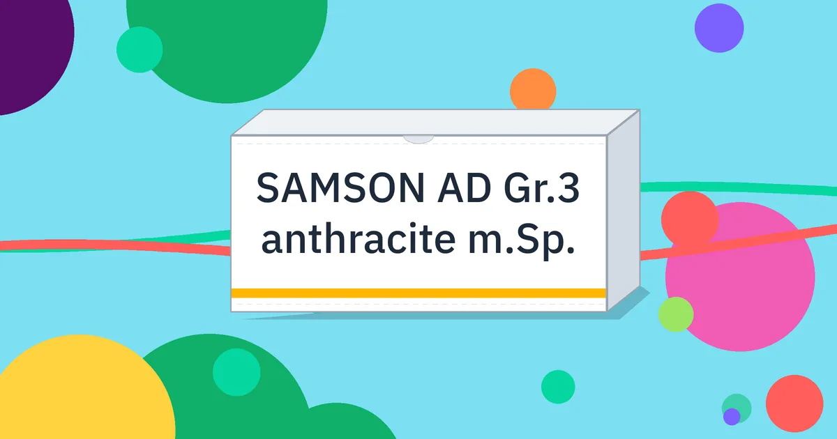 Symbolbild: Packung mit der Aufschrift SAMSON AD Gr.3 anthracite m.Sp. (PZN 14248755) – Verfügbarkeit und Bezug in Apotheken in Frankfurt am Main