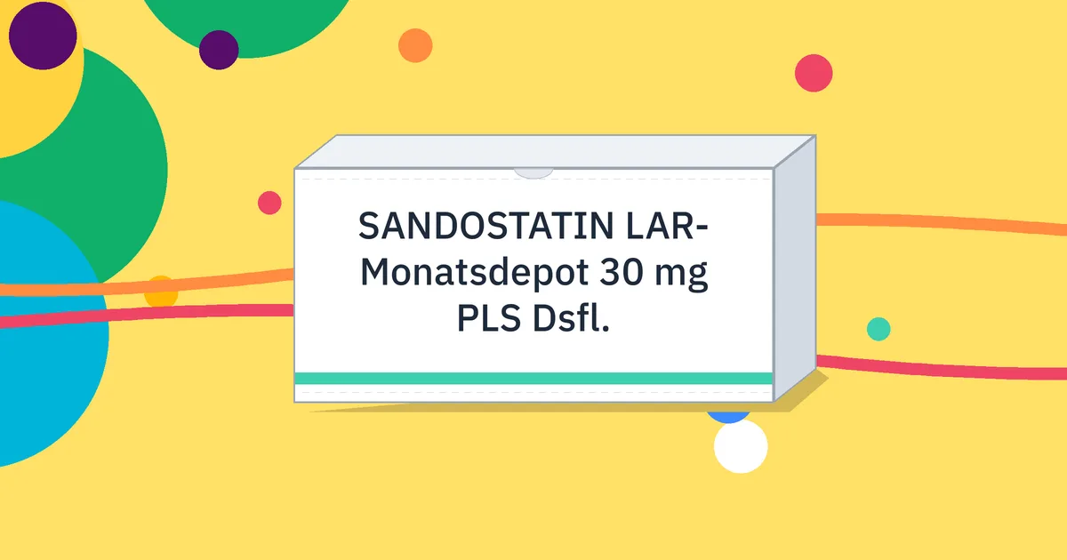 Symbolbild: Packung mit der Aufschrift SANDOSTATIN LAR-Monatsdepot 30 mg PLS Dsfl. (PZN 09737185) – Verfügbarkeit und Bezug in Apotheken in Frankfurt am Main