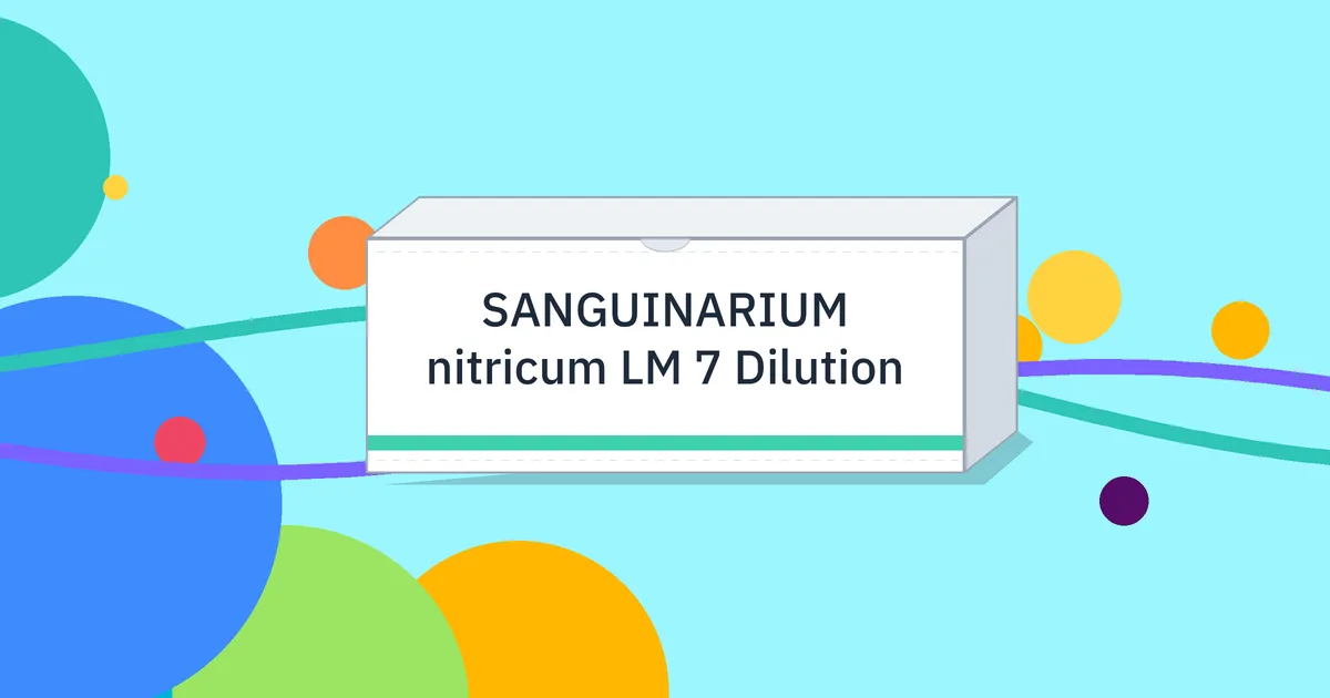 Symbolbild: Packung mit der Aufschrift SANGUINARIUM nitricum LM 7 Dilution (PZN 13181658) – Verfügbarkeit und Bezug in Apotheken in Frankfurt am Main