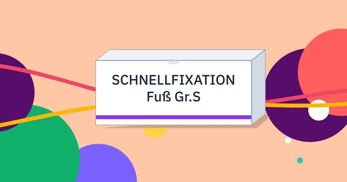 Symbolbild: Packung mit der Aufschrift SCHNELLFIXATION Fuß Gr.S (PZN 10947404) – Verfügbarkeit und Bezug in Apotheken in Frankfurt am Main