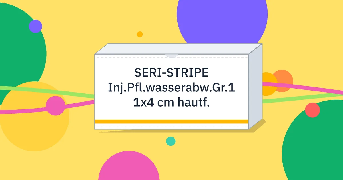 Symbolbild: Packung mit der Aufschrift SERI-STRIPE Inj.Pfl.wasserabw.Gr.1 1x4 cm hautf. (PZN 19837232) – Verfügbarkeit und Bezug in Apotheken in Frankfurt am Main