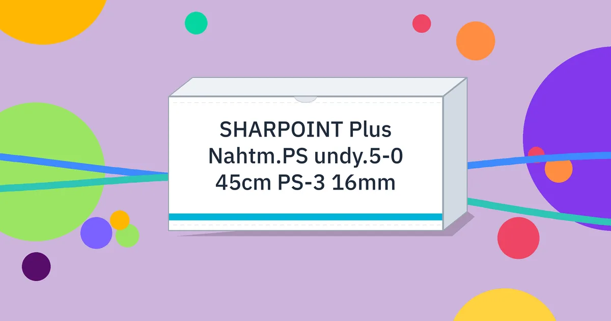 Symbolbild: Packung mit der Aufschrift SHARPOINT Plus Nahtm.PS undy.5-0 45cm PS-3 16mm (PZN 17995464) – Verfügbarkeit und Bezug in Apotheken in Frankfurt am Main