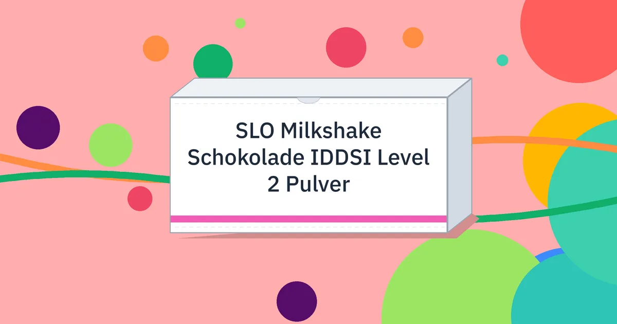 Symbolbild: Packung mit der Aufschrift SLO Milkshake Schokolade IDDSI Level 2 Pulver (PZN 19547416) – Verfügbarkeit und Bezug in Apotheken in Frankfurt am Main