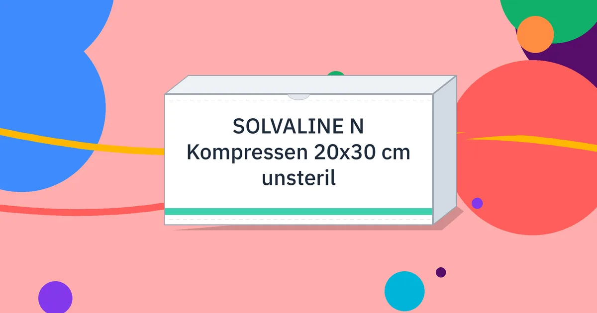 Symbolbild: Packung mit der Aufschrift SOLVALINE N Kompressen 20x30 cm unsteril (PZN 07595634) – Verfügbarkeit und Bezug in Apotheken in Frankfurt am Main