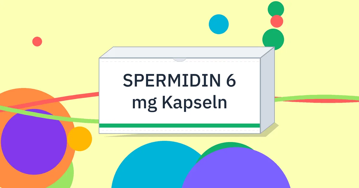 Symbolbild: Packung mit der Aufschrift SPERMIDIN 6 mg Kapseln (PZN 19659983) – Verfügbarkeit und Bezug in Apotheken in Frankfurt am Main