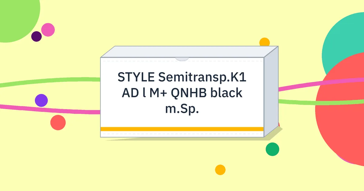 Symbolbild: Packung mit der Aufschrift STYLE Semitransp.K1 AD l M+ QNHB black m.Sp. (PZN 18870090) – Verfügbarkeit und Bezug in Apotheken in Frankfurt am Main