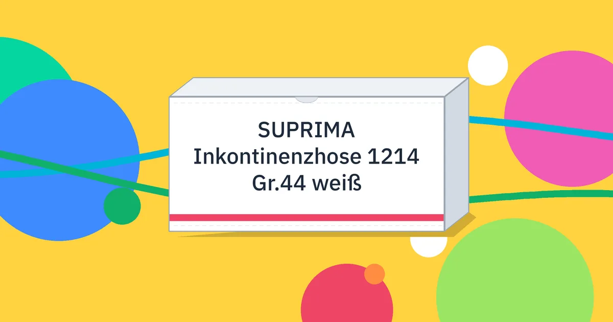 Symbolbild: Packung mit der Aufschrift SUPRIMA Inkontinenzhose 1214 Gr.44 weiß (PZN 02852523) – Verfügbarkeit und Bezug in Apotheken in Frankfurt am Main