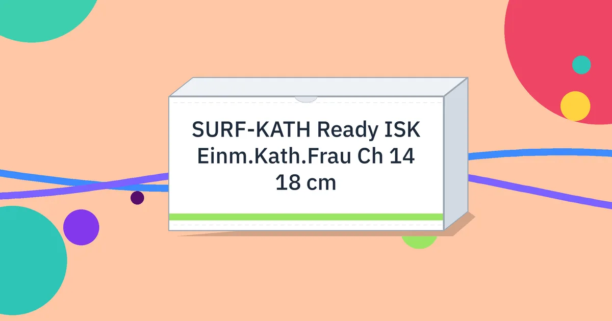 Symbolbild: Packung mit der Aufschrift SURF-KATH Ready ISK Einm.Kath.Frau Ch 14 18 cm (PZN 20916209) – Verfügbarkeit und Bezug in Apotheken in Frankfurt am Main