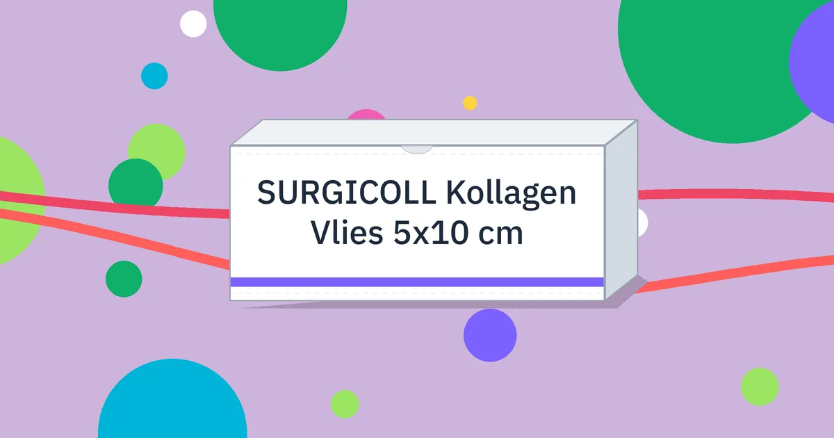 Symbolbild: Packung mit der Aufschrift SURGICOLL Kollagen Vlies 5x10 cm (PZN 04012862) – Verfügbarkeit und Bezug in Apotheken in Frankfurt am Main