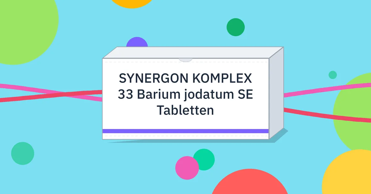 Symbolbild: Packung mit der Aufschrift SYNERGON KOMPLEX 33 Barium jodatum SE Tabletten (PZN 19743399) – Verfügbarkeit und Bezug in Apotheken in Frankfurt am Main