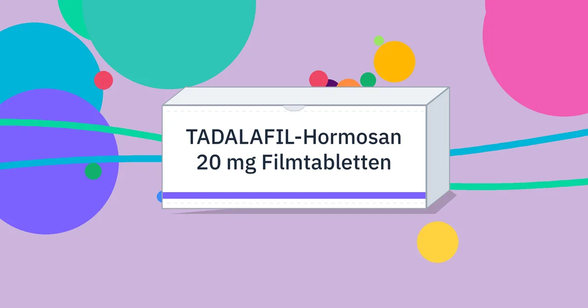 Symbolbild: Packung mit der Aufschrift TADALAFIL-Hormosan 20 mg Filmtabletten (PZN 19411220) – Verfügbarkeit und Bezug in Apotheken in Frankfurt am Main