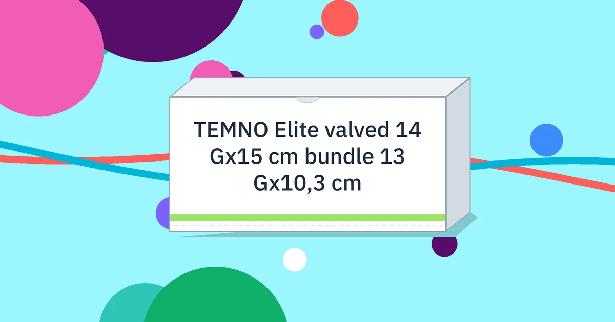 Symbolbild: Packung mit der Aufschrift TEMNO Elite valved 14 Gx15 cm bundle 13 Gx10,3 cm (PZN 18765654) – Verfügbarkeit und Bezug in Apotheken in Frankfurt am Main