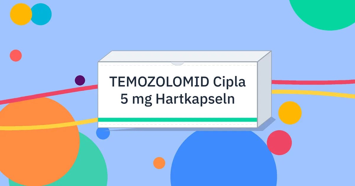 Symbolbild: Packung mit der Aufschrift TEMOZOLOMID Cipla 5 mg Hartkapseln (PZN 11715021) – Verfügbarkeit und Bezug in Apotheken in Frankfurt am Main