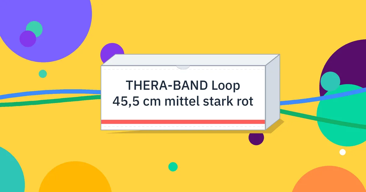 Symbolbild: Packung mit der Aufschrift THERA-BAND Loop 45,5 cm mittel stark rot (PZN 09177071) – Verfügbarkeit und Bezug in Apotheken in Frankfurt am Main