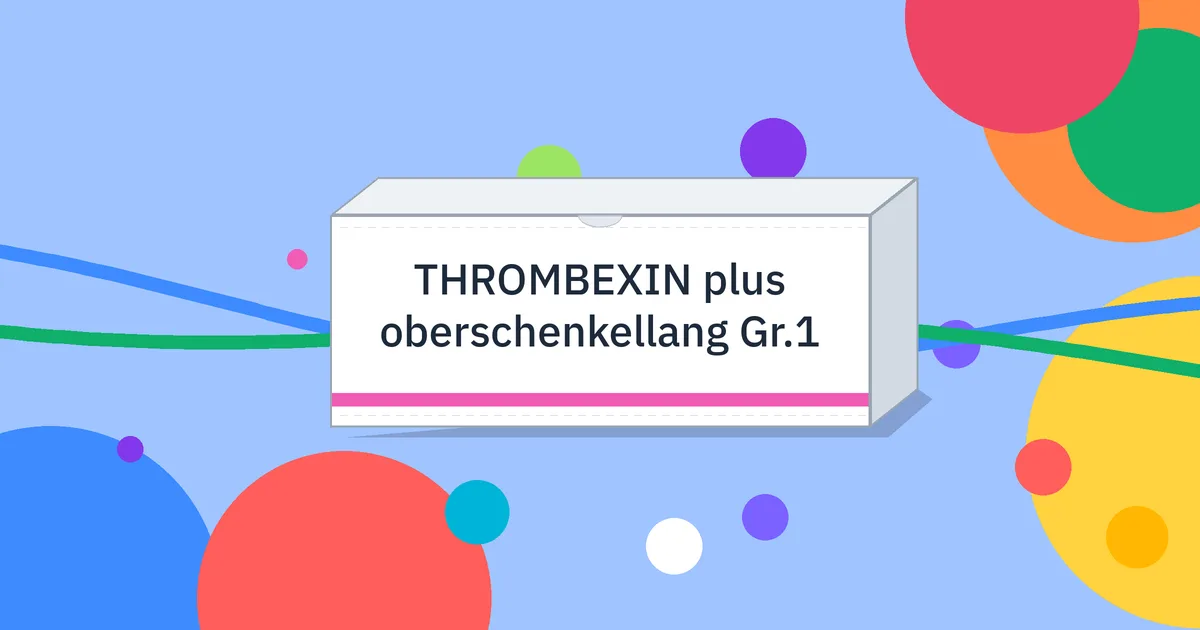 Symbolbild: Packung mit der Aufschrift THROMBEXIN plus oberschenkellang Gr.1 (PZN 01594326) – Verfügbarkeit und Bezug in Apotheken in Frankfurt am Main