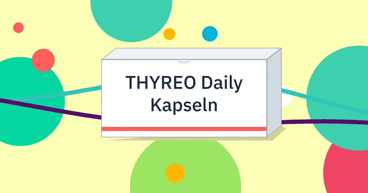 Symbolbild: Packung mit der Aufschrift THYREO Daily Kapseln (PZN 18779142) – Verfügbarkeit und Bezug in Apotheken in Frankfurt am Main