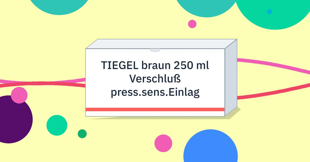 Symbolbild: Packung mit der Aufschrift TIEGEL braun 250 ml Verschluß press.sens.Einlag (PZN 19964373) – Verfügbarkeit und Bezug in Apotheken in Frankfurt am Main