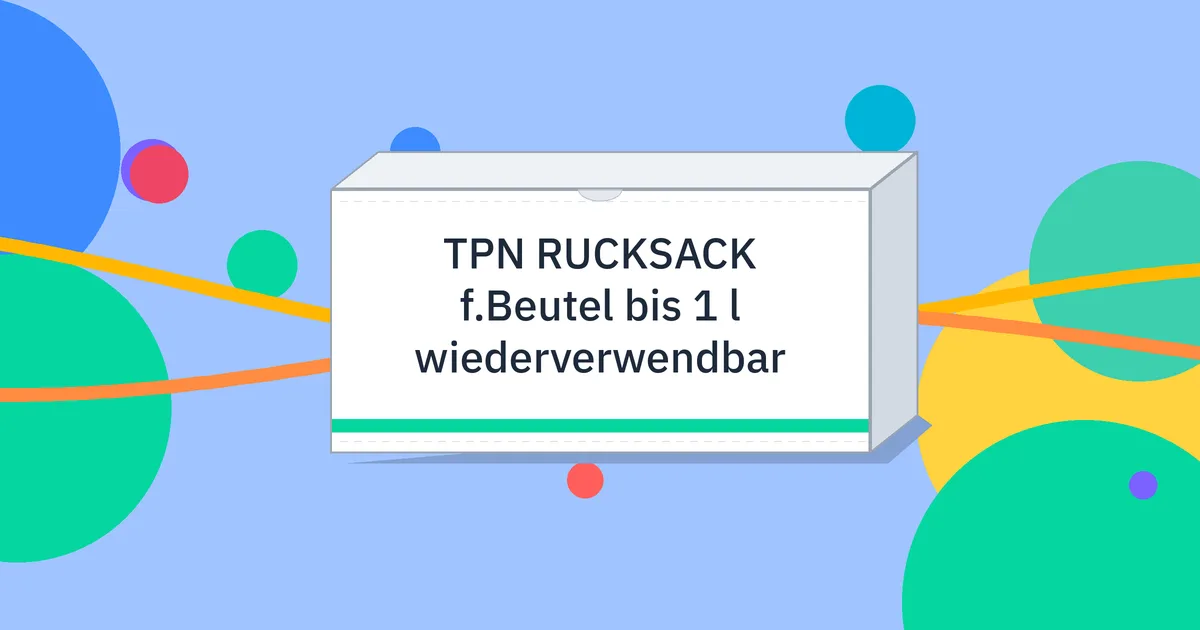 Symbolbild: Packung mit der Aufschrift TPN RUCKSACK f.Beutel bis 1 l wiederverwendbar (PZN 09217899) – Verfügbarkeit und Bezug in Apotheken in Frankfurt am Main