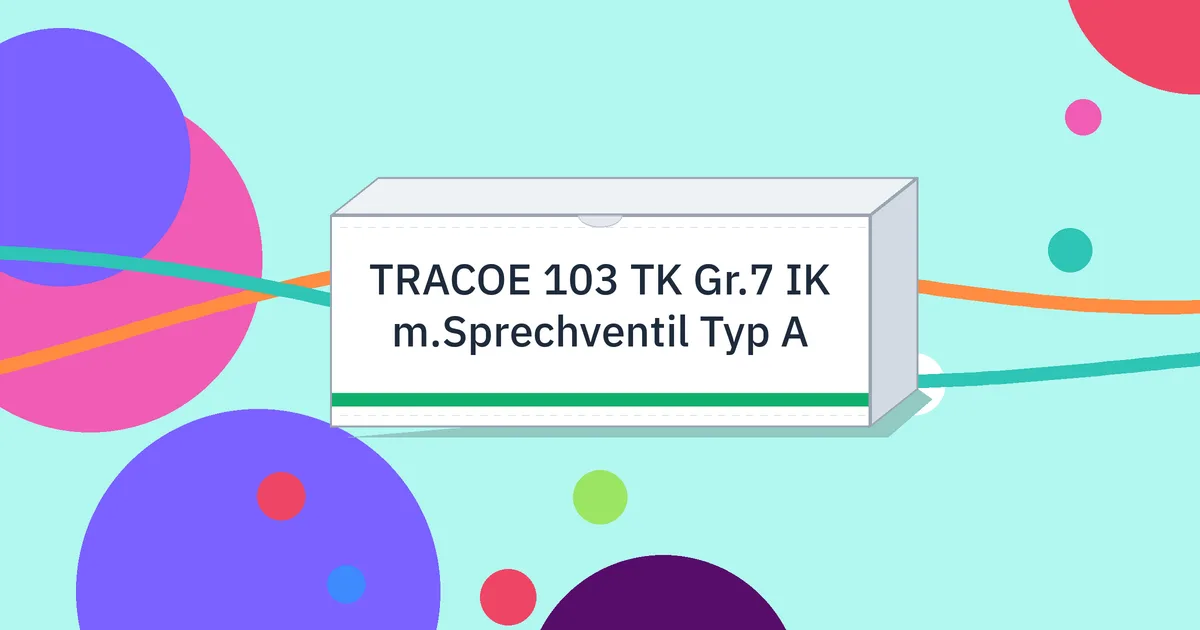 Symbolbild: Packung mit der Aufschrift TRACOE 103 TK Gr.7 IK m.Sprechventil Typ A (PZN 02722803) – Verfügbarkeit und Bezug in Apotheken in Frankfurt am Main