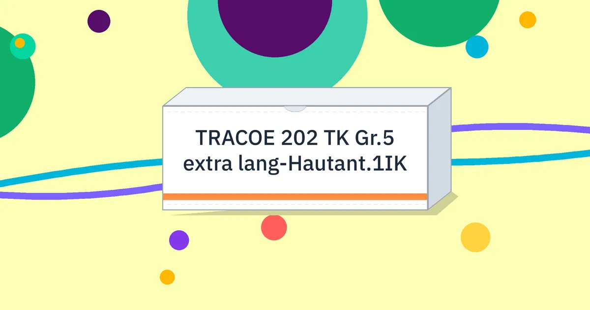 Symbolbild: Packung mit der Aufschrift TRACOE 202 TK Gr.5 extra lang-Hautant.1IK (PZN 17194646) – Verfügbarkeit und Bezug in Apotheken in Frankfurt am Main