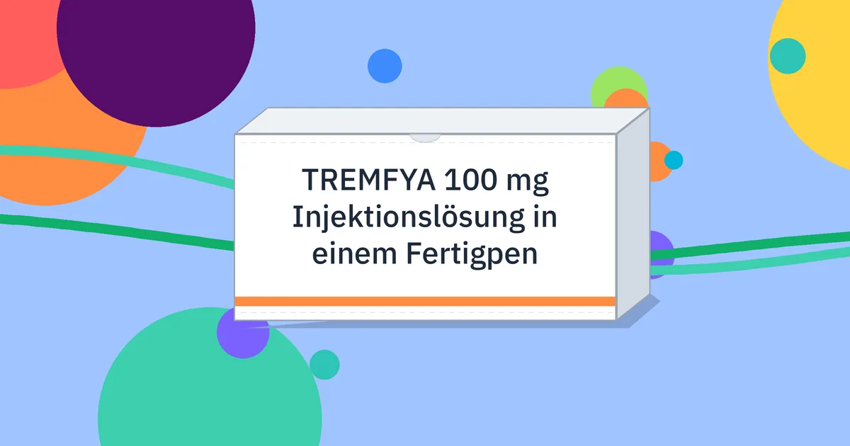 Symbolbild: Packung mit der Aufschrift TREMFYA 100 mg Injektionslösung in einem Fertigpen (PZN 16633055) – Verfügbarkeit und Bezug in Apotheken in Frankfurt am Main