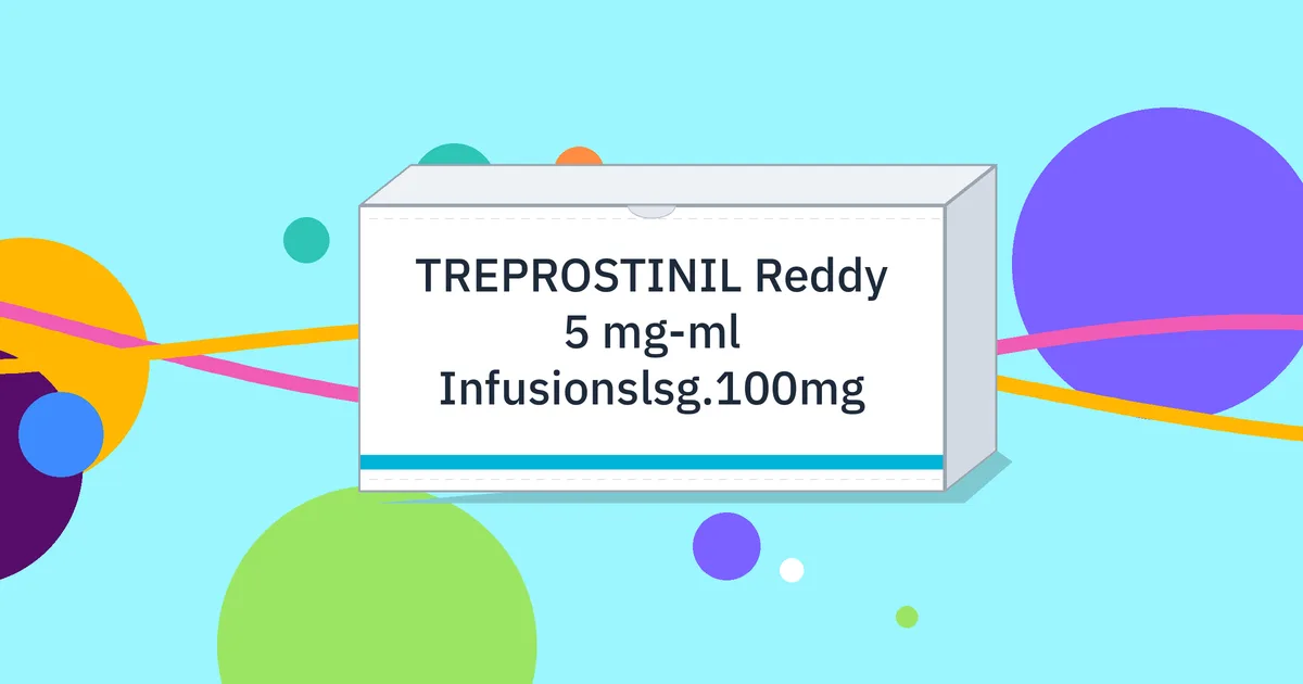 Symbolbild: Packung mit der Aufschrift TREPROSTINIL Reddy 5 mg-ml Infusionslsg.100mg (PZN 19252968) – Verfügbarkeit und Bezug in Apotheken in Frankfurt am Main