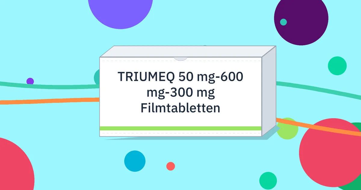 Symbolbild: Packung mit der Aufschrift TRIUMEQ 50 mg-600 mg-300 mg Filmtabletten (PZN 10997891) – Verfügbarkeit und Bezug in Apotheken in Frankfurt am Main