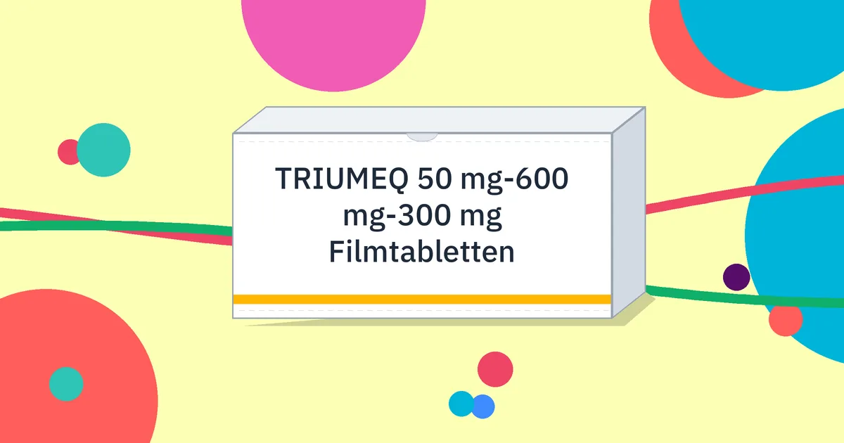 Symbolbild: Packung mit der Aufschrift TRIUMEQ 50 mg-600 mg-300 mg Filmtabletten (PZN 19250975) – Verfügbarkeit und Bezug in Apotheken in Frankfurt am Main