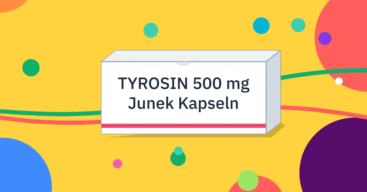 Symbolbild: Packung mit der Aufschrift TYROSIN 500 mg Junek Kapseln (PZN 00135728) – Verfügbarkeit und Bezug in Apotheken in Frankfurt am Main