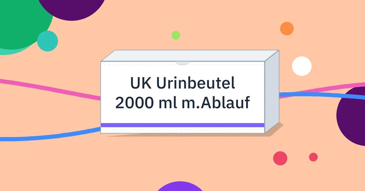 Symbolbild: Packung mit der Aufschrift UK Urinbeutel 2000 ml m.Ablauf (PZN 07573360) – Verfügbarkeit und Bezug in Apotheken in Frankfurt am Main
