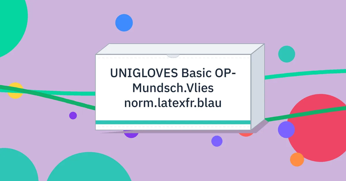 Symbolbild: Packung mit der Aufschrift UNIGLOVES Basic OP-Mundsch.Vlies norm.latexfr.blau (PZN 18176811) – Verfügbarkeit und Bezug in Apotheken in Frankfurt am Main