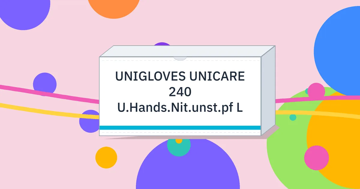 Symbolbild: Packung mit der Aufschrift UNIGLOVES UNICARE 240 U.Hands.Nit.unst.pf L (PZN 19537688) – Verfügbarkeit und Bezug in Apotheken in Frankfurt am Main