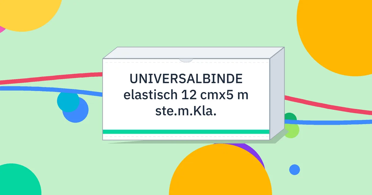 Symbolbild: Packung mit der Aufschrift UNIVERSALBINDE elastisch 12 cmx5 m ste.m.Kla. (PZN 06932118) – Verfügbarkeit und Bezug in Apotheken in Frankfurt am Main
