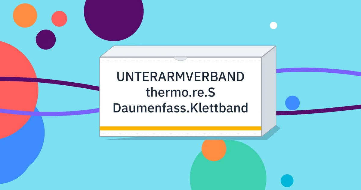Symbolbild: Packung mit der Aufschrift UNTERARMVERBAND thermo.re.S Daumenfass.Klettband (PZN 08429731) – Verfügbarkeit und Bezug in Apotheken in Frankfurt am Main