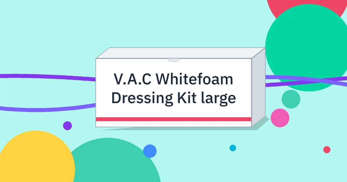 Symbolbild: Packung mit der Aufschrift V.A.C Whitefoam Dressing Kit large (PZN 16832085) – Verfügbarkeit und Bezug in Apotheken in Frankfurt am Main