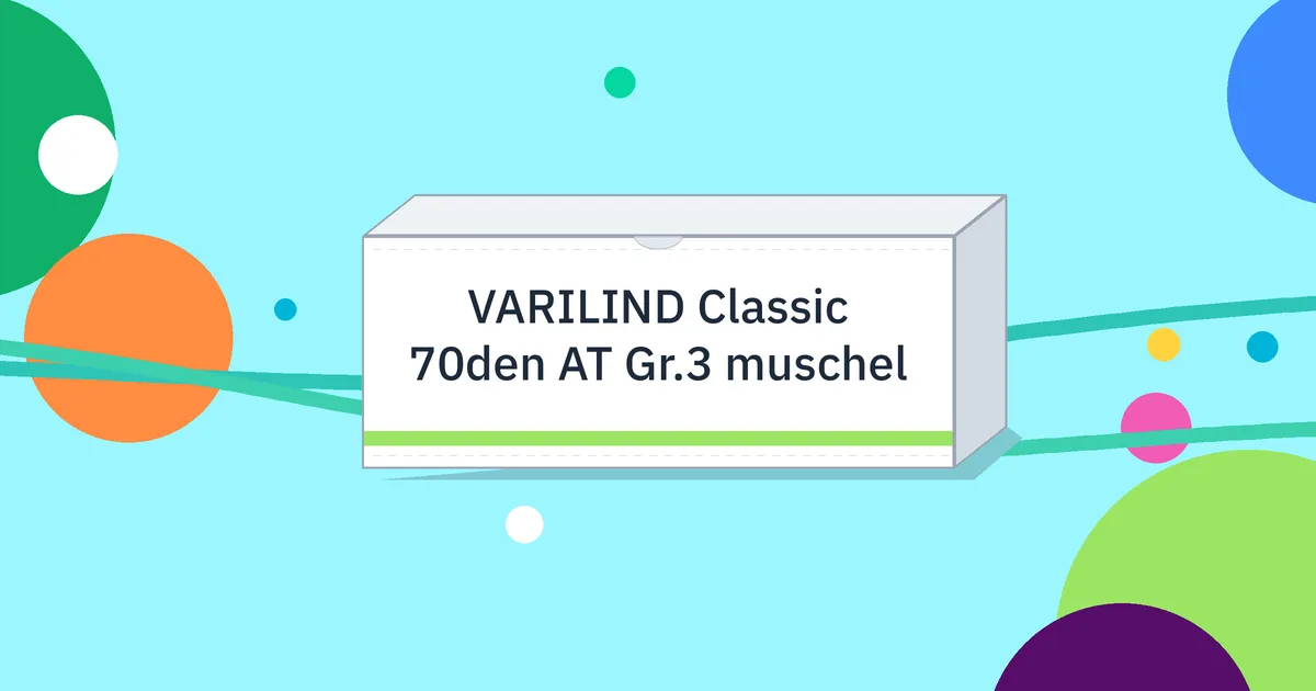 Symbolbild: Packung mit der Aufschrift VARILIND Classic 70den AT Gr.3 muschel (PZN 09522007) – Verfügbarkeit und Bezug in Apotheken in Frankfurt am Main