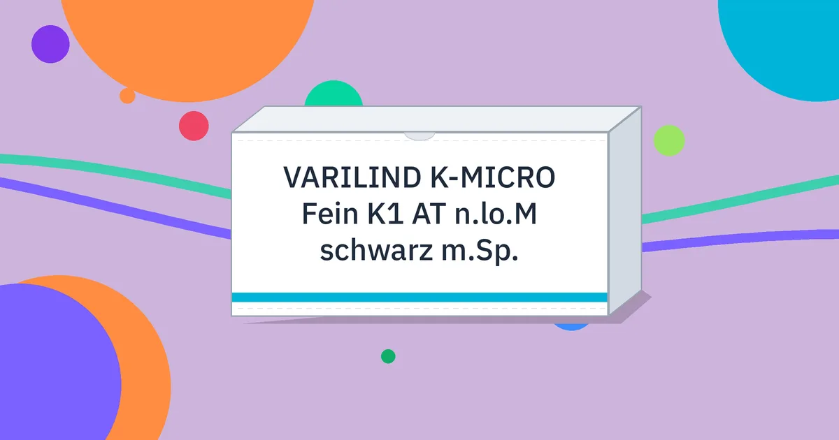 Symbolbild: Packung mit der Aufschrift VARILIND K-MICRO Fein K1 AT n.lo.M schwarz m.Sp. (PZN 20552397) – Verfügbarkeit und Bezug in Apotheken in Frankfurt am Main