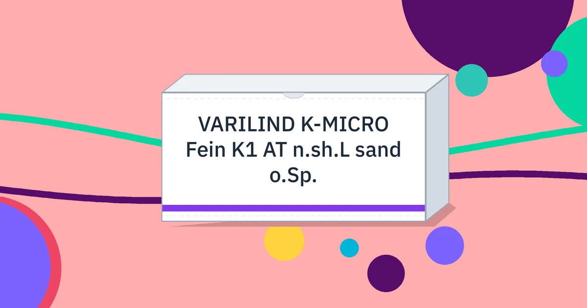 Symbolbild: Packung mit der Aufschrift VARILIND K-MICRO Fein K1 AT n.sh.L sand o.Sp. (PZN 20551771) – Verfügbarkeit und Bezug in Apotheken in Frankfurt am Main
