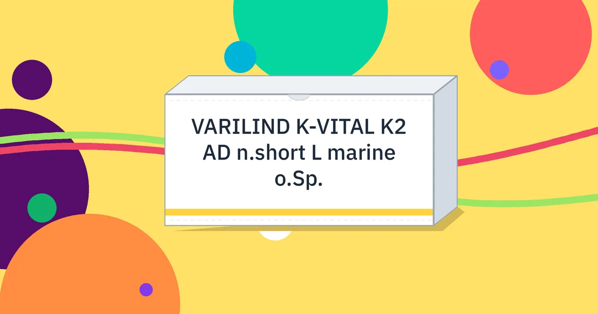 Symbolbild: Packung mit der Aufschrift VARILIND K-VITAL K2 AD n.short L marine o.Sp. (PZN 20567938) – Verfügbarkeit und Bezug in Apotheken in Frankfurt am Main